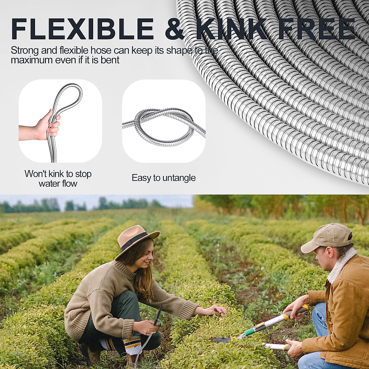 SPECILITE Metal Garden Water Hose 1 FT, Flexible and Lightweight, Heavy Duty Stainless Steel Pipe with Aluminium Fittings for Reel, Yard, Outdoor, Boat