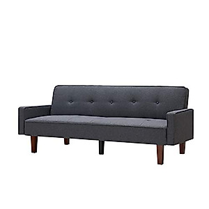 Eafurn Button Tufted Sofa Bed, Linen Fabric Adjustable Sleeper Modern Reversible Convertible Folding Lounge Couch Loveseat Daybed for Living Room with Solid Wood Legs, Dark Grey