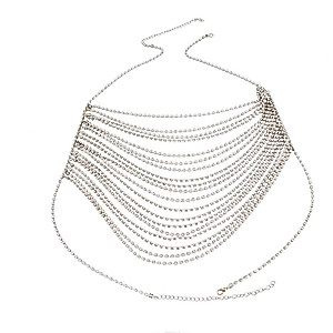Bikini Silver Body Chain Sexy Bra Body Jewelry Rhinestone Bikini Rave Nightclub Belly Chain for Women and Girls (G)