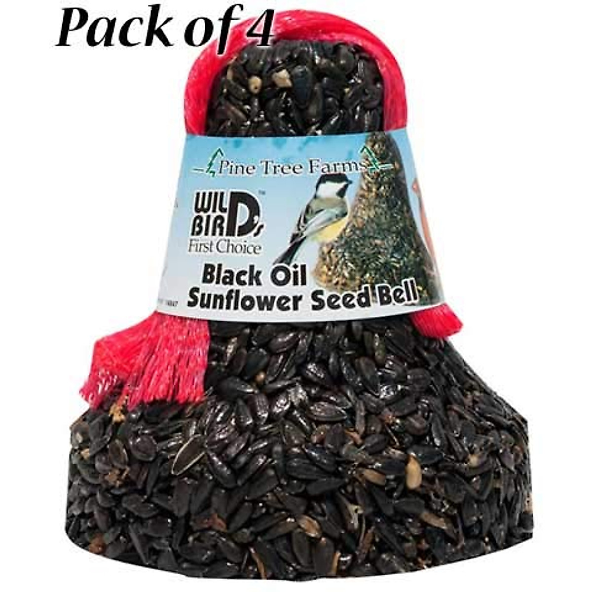 Set of 4 Pine Tree Farms Black Oil Sunflower Seed Bells with Nets, 11 oz. Each