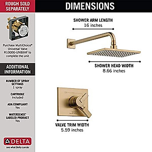 Delta Faucet Vero 17 Series Dual-Function Shower Faucet Set Gold, Single Spray Touch-Clean Shower Head, Delta Shower Trim Kit, Champagne Bronze T17253-CZ (Valve Not Included)