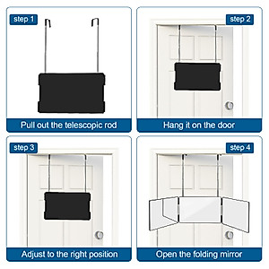 3 Way Trifold Haircut Mirror, 360 Degree Mirror for Hair Cutting, Shaving, Grooming, Hair Styling, Dye Hair and Makeup with Adjustable Height Brackets, Portable for Travel, Bedrooms, Bathroom (Black)