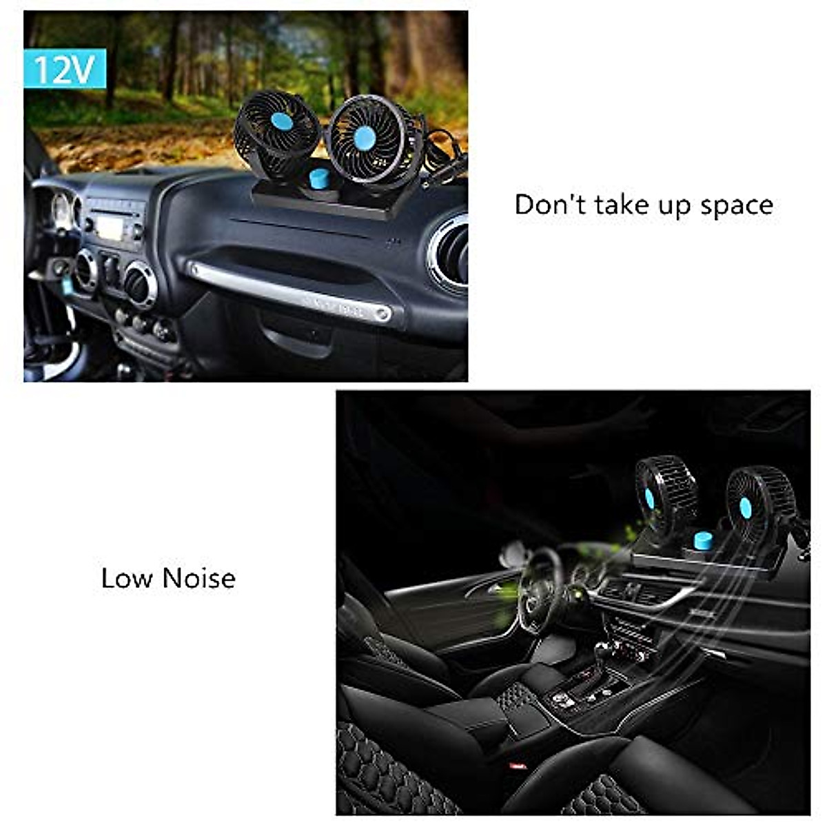 Electric Car Cooling Fan, Dual Head 12V 360 Degree Rotatable for Auto Truck Vehicle Boat