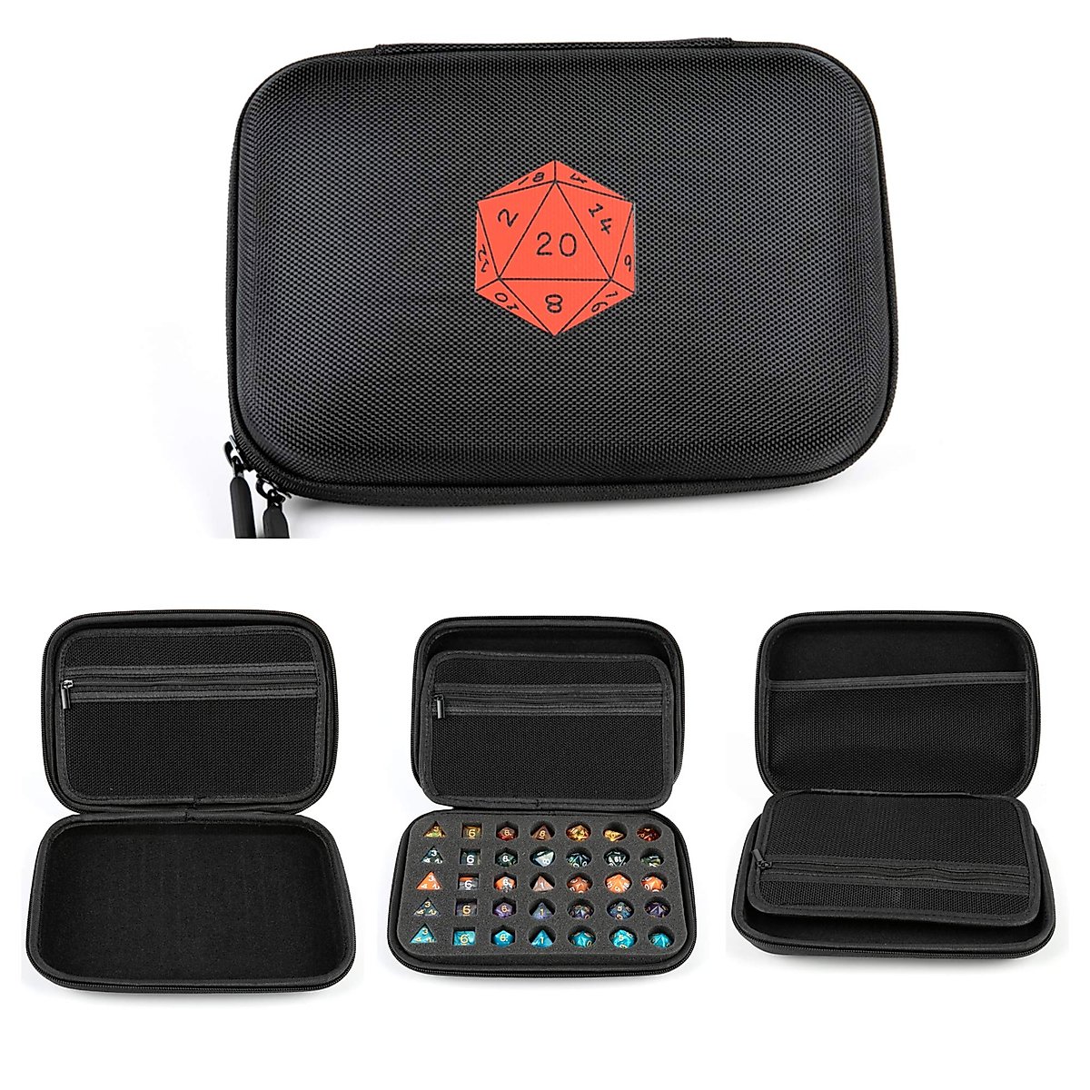 Dice Box DND Dice Storage Holder Compatible with DND Dice Sets Display Case Organizer for Tabletop RPG Game Dice Holds Up to 35 Dices/5 Sets - Black