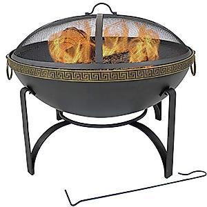 Sunnydaze 26-Inch Diameter Contemporary Steel Outdoor Wood Burning Fire Bowl with Handles and Spark Screen - Outside Metal Backyard Bonfire Patio Fire Pit