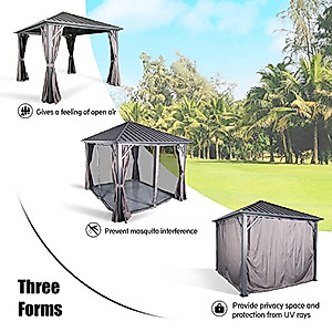 10' x 10' Hardtop Gazebo, Heavy-Duty Hardtop Non-Rust Aluminum Permanent Pergola Shelter Tent with Galvanized Steel Canopy Roof, Mosquito Netting and Privacy Curtain (Gray)