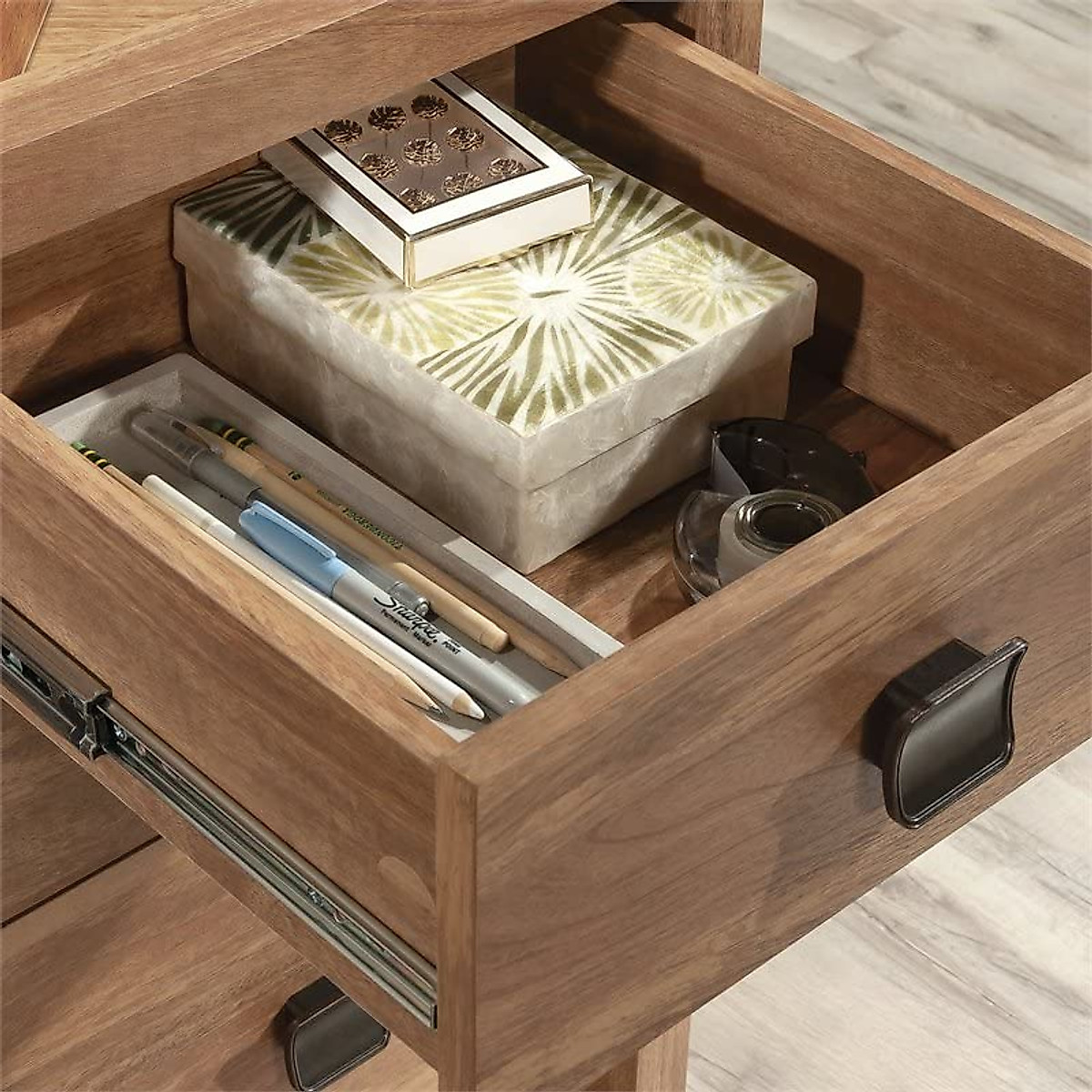 Sauder Cannery Bridge Computer Desk with Drawers and Door, Sindoori Mango Finish