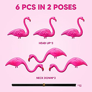JOYIN Set of 6 Small Pink Flamingo Yard Ornament Stakes Mini Lawn Plastic Flamingo Statue with Metal Legs for Sidewalks, Outdoor Garden Decoration, Luau Party, Beach, Tropical Party Decor, 2 Styles