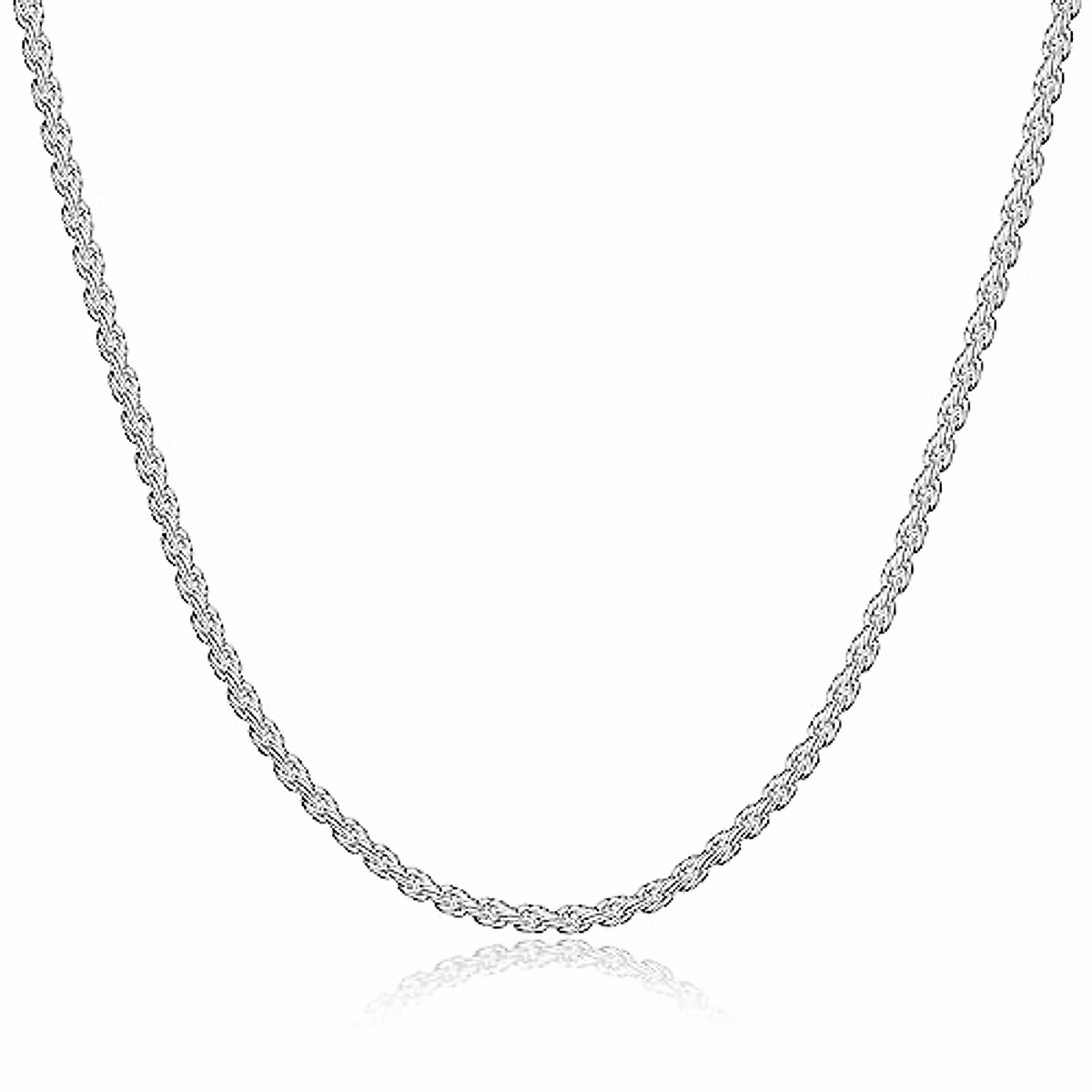 GLIJWELE Silver Chain for Men, Sterling Silver Chain for Men Necklace Chain 2.5mm Silver Chain Mens Chain Sterling Silver Necklace for Men Rope Chains for Men 24 inch