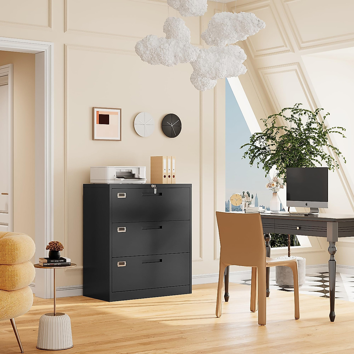 STANI Lateral File Cabinet with Lock, 3 Drawer Metal Filing Cabinet, Lateral Filing Cabinet with Lock for Home Office, Locking Metal Steel Wide File Cabinet for Legal/Letter A4 Size