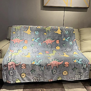 Glow in The Dark Blanket Dinosaur Throw Blankets for Boys Kids Toys Gifts Birthday Decorations for Girls Soft Cozy 50" 60"