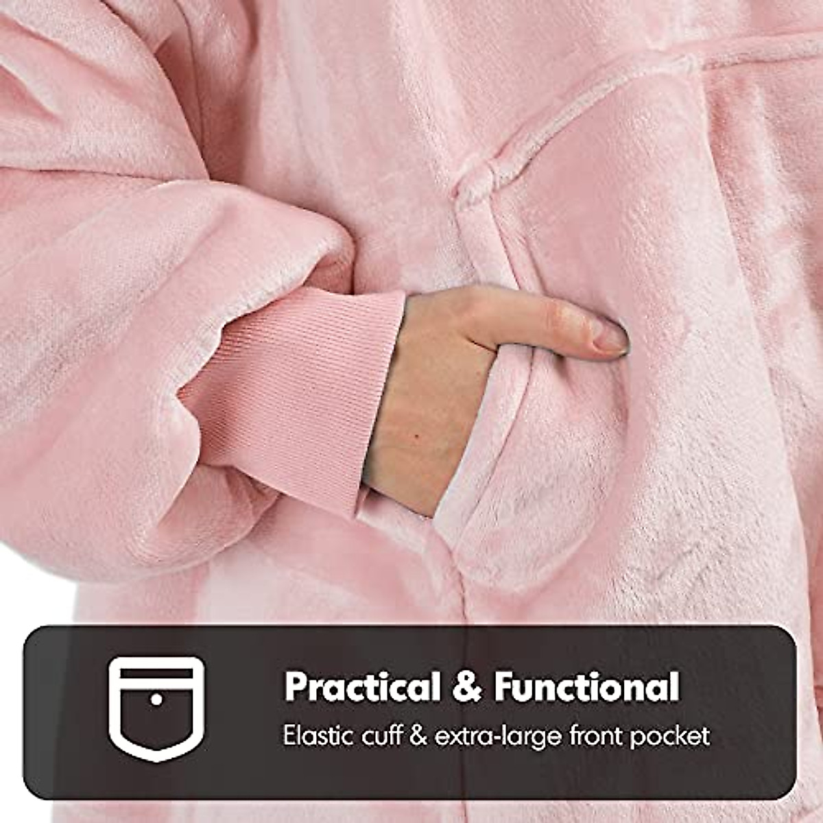 Degrees of Comfort Wearable Blanket Hoodie for Women Men Adults, Cozy Oversized and Warm Sherpa Lined Sweatshirt Blankets, Pink, 38x32 Inch