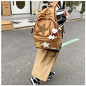 MININAI Y2k Backpack with Kawaii Pendant Aesthetic Star Backpack Cute Preppy Laptop Book Bag Back to College Supplie (Caramel,One Size)