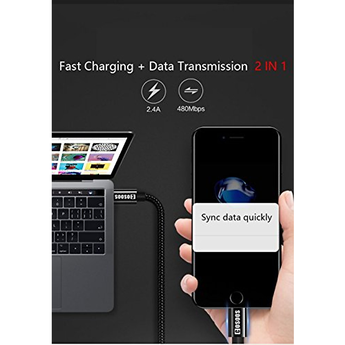 COSOOS Short iPhone Lightning Cable (14in/35cm) Nylon Braided Fast Charging Syncing Cable, MFi Certified for Apple iPhone 13,12,11,XS,XR,X,8,7,6,5S, Airpods 3/Pro/2/1, USB Charging Station