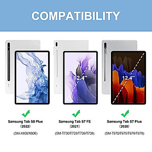 Samsung Galaxy Tab S7 FE/S8 Plus/S7 Plus Case with Keyboard 12.4 Inch - Smart Folio Case with S Pen Holder, 7 Colors Backlight Detachable Wireless Keyboard for Tab S7 FE 2021/S8+ 2022/S7+ 2020, Blue