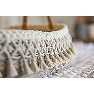 Aumterra Baby Changing Basket with Pad and Safety Straps - Luxury Macrame Design/Baby Moses Baskets/Boho Baby Decor/Baby Shower Gifts/Includes Diaper Caddy, Carry Bag and Waterproof Pad