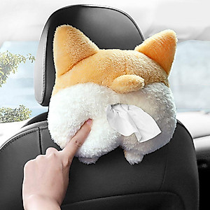 VOSAREA Tissue Box Cover Soft Adorable Corgi Butt Shaped Creative Storage Bag Hanging Pouch Tissue Box Wrapper Paper Organizer Dispenser for Car Home Bathroom Vanity Countertop Tabletop