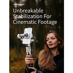 Zhiyun Smooth 5S Phone Gimbal, 3-Axis Smartphone Stabilizer with Built-in and Magnetic Fill Light, AI Face Tracking for iPhone and Android, YouTube TikTok Video, Gray Combo