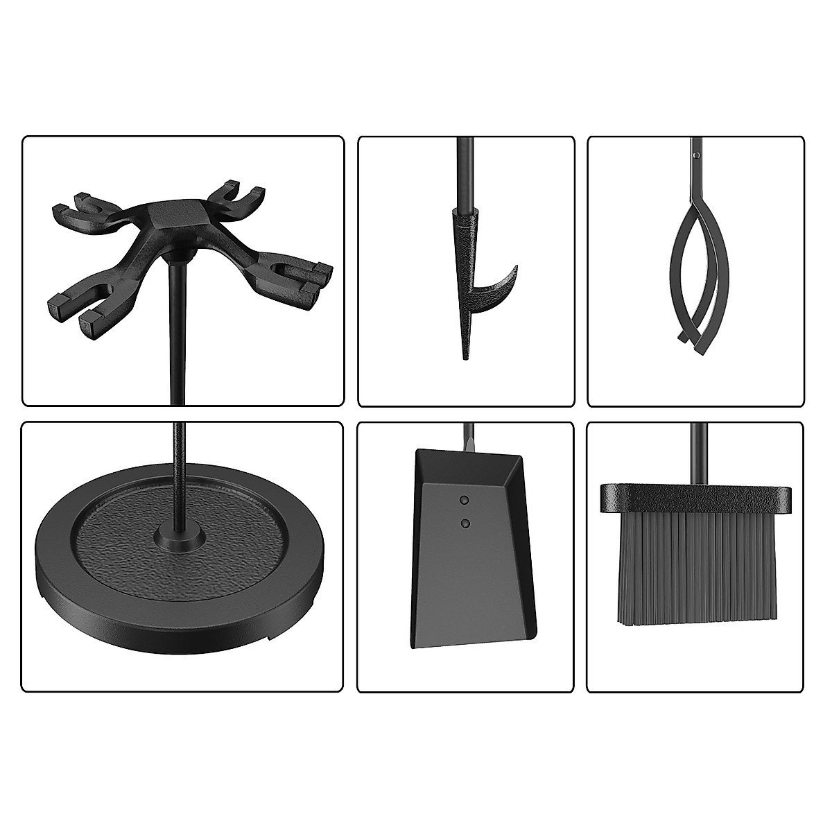 FireBeauty Fireplace Tools Set 5 Pieces Wrought Iron Fire Place Pit Poker Holder 31" H (Black)