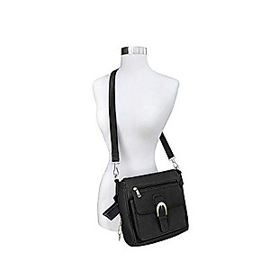 Roma Leathers Concealed Carry Cross Body Handbag - Premium Black Vegan Leather - Adjustable, Detachable, and Wire Reinforced Shoulder Strap - Front Buckle Closure - Dual Gun Entry - Designed in U.S.A