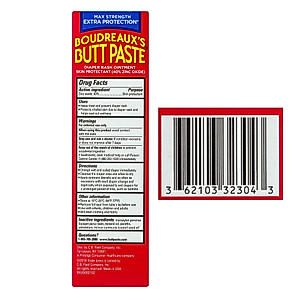 Boudreaux's Butt Paste Maximum Strength Diaper Rash Cream, Ointment for Baby, 4 oz. Tube, (Pack of 1)