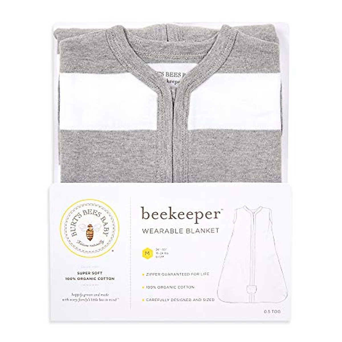 Burt's Bees Baby Unisex Baby Wearable Blanket, 100% Organic Cotton Beekeeper, Swaddle Transition Sleep Bag Medium