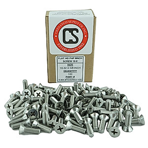 Stainless 10-32 x 5/8" (1/2" to 2" Lengths Available) Flat Head Machine Screws, Full Thread, Phillips Drive, Stainless Steel 18-8, Machine Thread (10-32 x 5/8")
