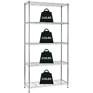 HCY Garage Shelving, 72*36*14inch Metal Shelves 5 Tier Wire Shelving Unit Adjustable Heavy Duty Sturdy Steel Shelving for Pantry Garage Kitchen (Chrome)