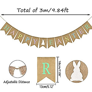 Doumeny Happy Easter Burlap Banner Easter Bunny Rabbit Bunting Garland Colorful Happy Easter Banner Bunting with White Rabbit Spring Easter Party Banner for Mantle Fireplace Wall Door Party Supplies