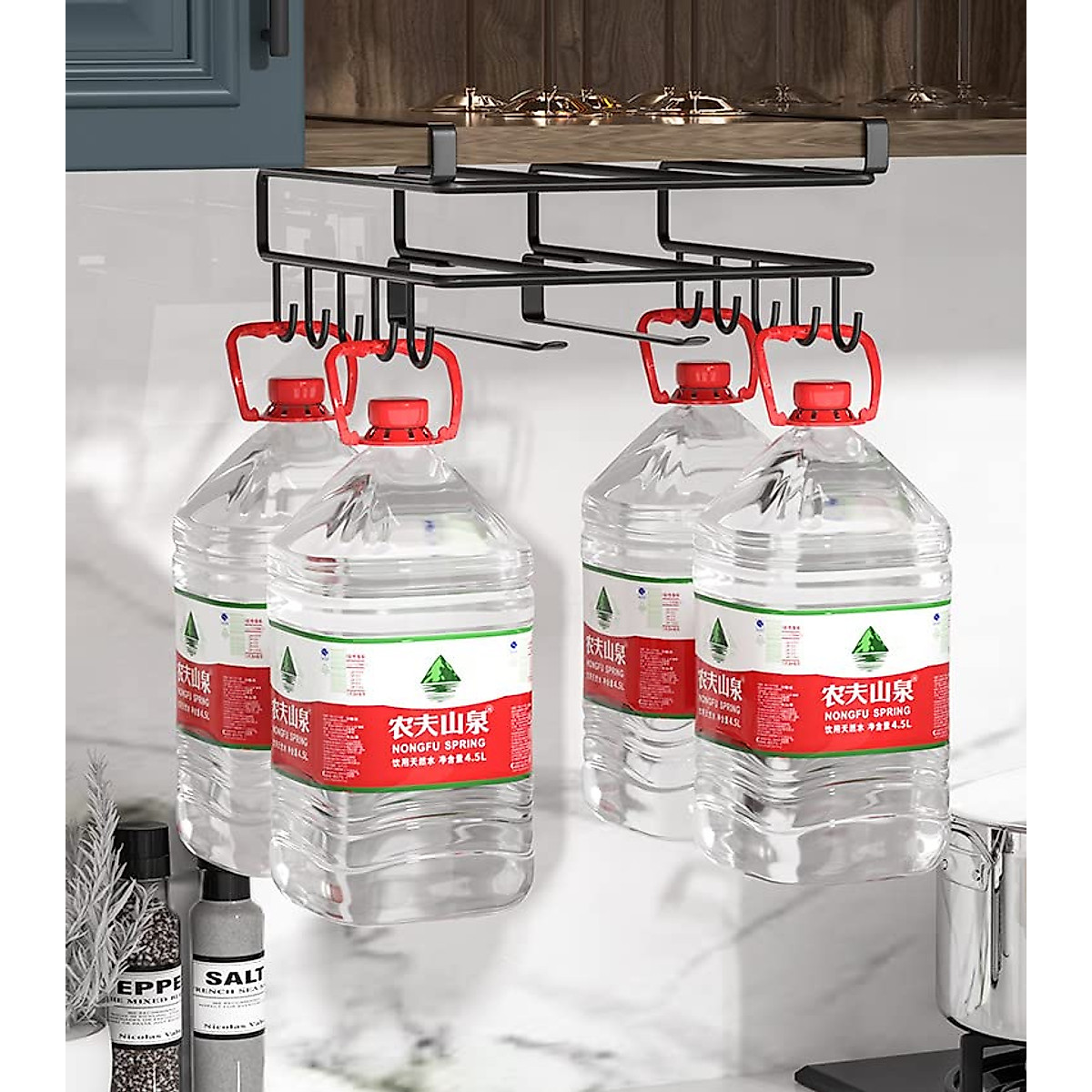 GANKAS Hanging Storage Rack Under The Cabinet Storage Racks Slide-in Rack Organizer Can Hanging Wine Glass, kitchenware, Cutting Board, Pot lid, Kitchen Paper Towels