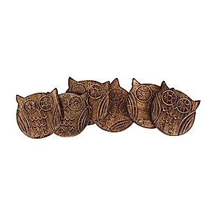 NIRMAN Wooden Crafted Coaster Set of 6 with Coasters Holder for Drink Bar Coaster Tea Coffee Mug Tabletop Barware Drink Handmade Dining Home Decor (Owl Shape)
