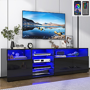 Vinctik 6&Fox 63IN LED TV Stand for 65/70inch TV,High Glossy White TV Stand for Living Room,Modern Gaming Entertainment Center with Storage Drawer,RGB LED Lighting,Modern TV Cabinet(Black)