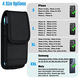 ykooe Cell Phone Pouch Nylon Belt Holster Case Compatible with Galaxy S25/S24/S23/S22 Ultra A16 A15 A14 A13, Moto G Stylus/Power/Play, Pixel 8/7 Pro, TCL OnePlus T-Mobile, Black - XXL