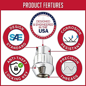 Wheel Accessories Parts M12 1.50 12x1.5 Thread Closed End Bulge 1.38" Long Locking Wheel Lug Nuts Lock Chrome Dual Hex Key 13/16" and 3/4" Fits Many Chevy Honda Toyota Passenger Vehicles