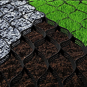 Happybuy Geo Grid Ground Grid 9x17 ft, Geo Cell Grid 2 Inch Thick, Gravel Grid HDPE Material, Ground Stabilization Grid 1885 LBS Per Sq, Tensile Strength Gravel Ground Grid for Slope Driveways, Garden