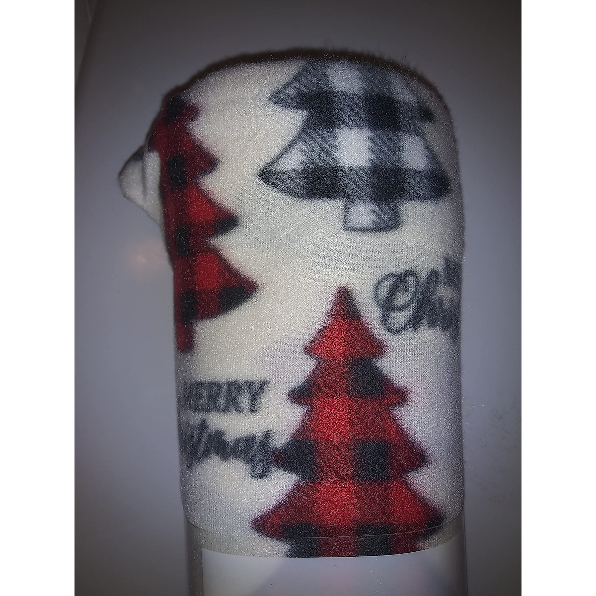 White with Tartan Patterned Christmas Trees 50X60 Fleece Comfort Bay Throw Blanket