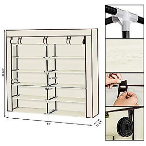 Knocbel 6 Tiers Shoe Rack Dustproof & Water-Resistant Non-Woven Fabric Closet Storage Cabinet Organizer, 44" x 11 1/8" x 43 1/4" (Beige)