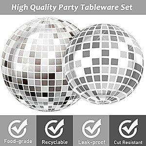 96 Pieces Disco Plates and Napkins Disco Ball Plates Disco Birthday Party Paper Plates 70s Tableware Set Birthday Party Supplies Silver Napkins Hip Hop Baby Shower Party Decorations for 24 Guests