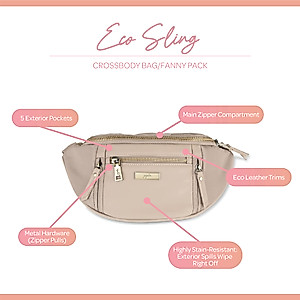 JuJuBe Eco Sling Bag, Fashion Cross Body Bag Fanny Pack for Moms, Waterproof Travel Waist Pack or Crossbody Belt Bag with Adjustable Straps, Includes 5 Zipper Pockets and Credit Card Slots, Truffle