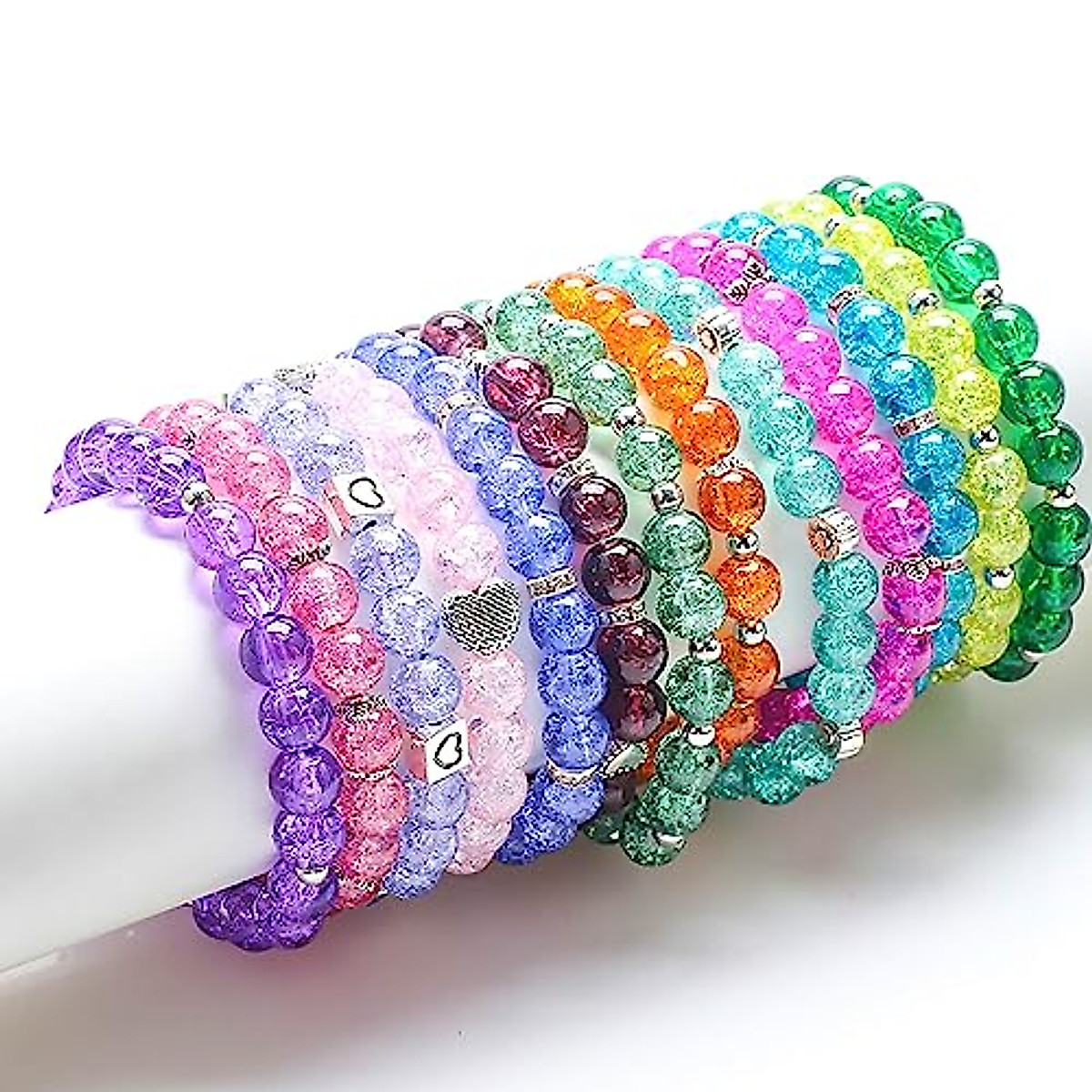 720pcs Glass Beads for Jewelry Making, 24 Color 8mm Crystal Crackle Glass Beads for Bracelets Making Gemstone Loose Spacer Beads for DIY Craft Friendship Necklace Earring Jewelry Making (8mm Crackle)