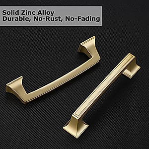 Haidms 10 Pack Brushed Gold Cabinet Pulls Gold Cabinet Handles, 5 inch Hole Centers Matte Gold Kitchen Cabinet Handles Vintage, Square Dresser Handles Solid Drawer Handles for Kitchen