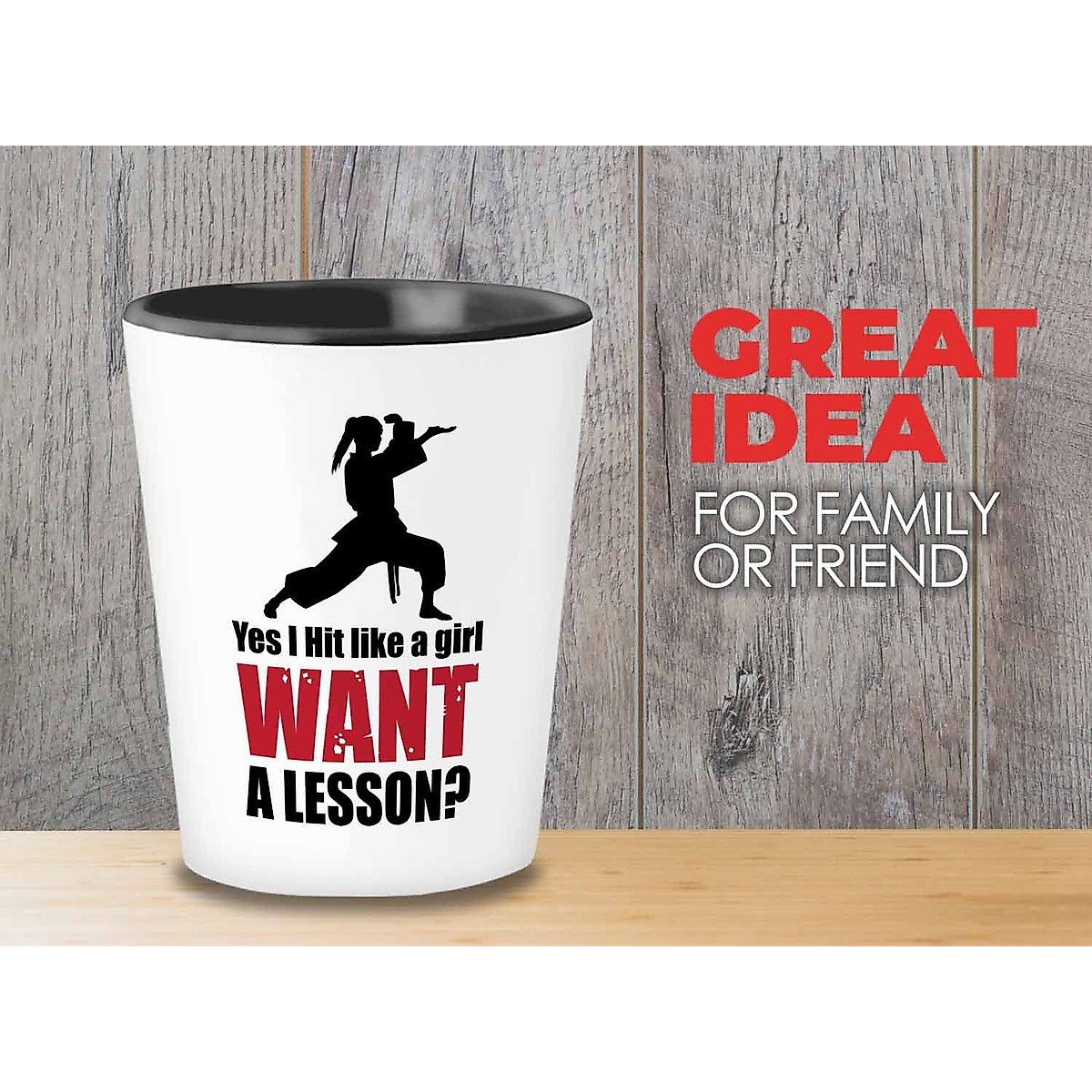 Bubble Hugs Martial Arts Shot Glass 1.5oz - A Girl Want Lesson - Self Defense Taekwondo Fans Jiu Jitsu Trainer Sport Instructor Optimistic Boxing Sportbella Kick Fighting
