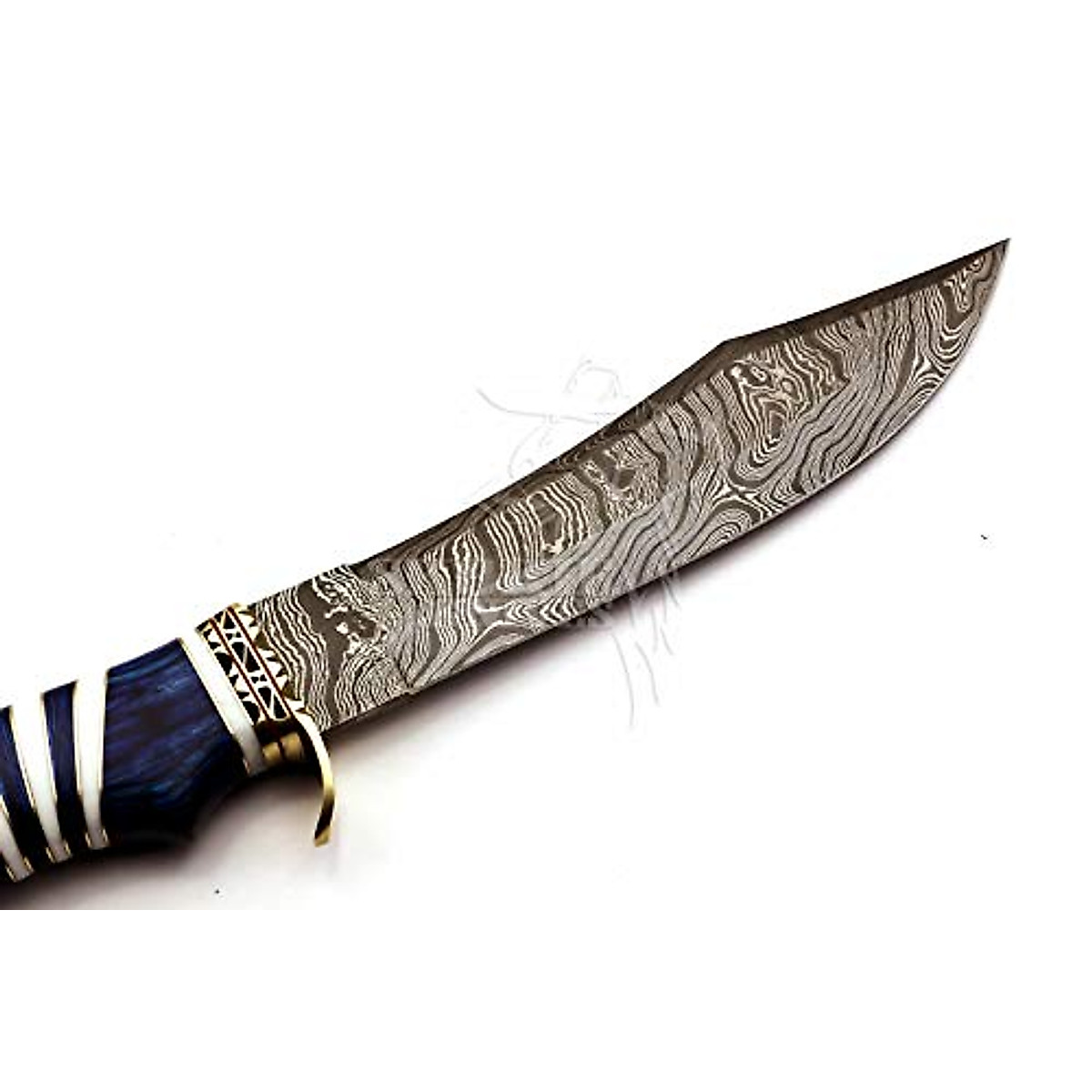 Skokie Knives Custom Hand Made Damascus Steel Hunting Bowie Knife Handle Camel Bone (Blue)