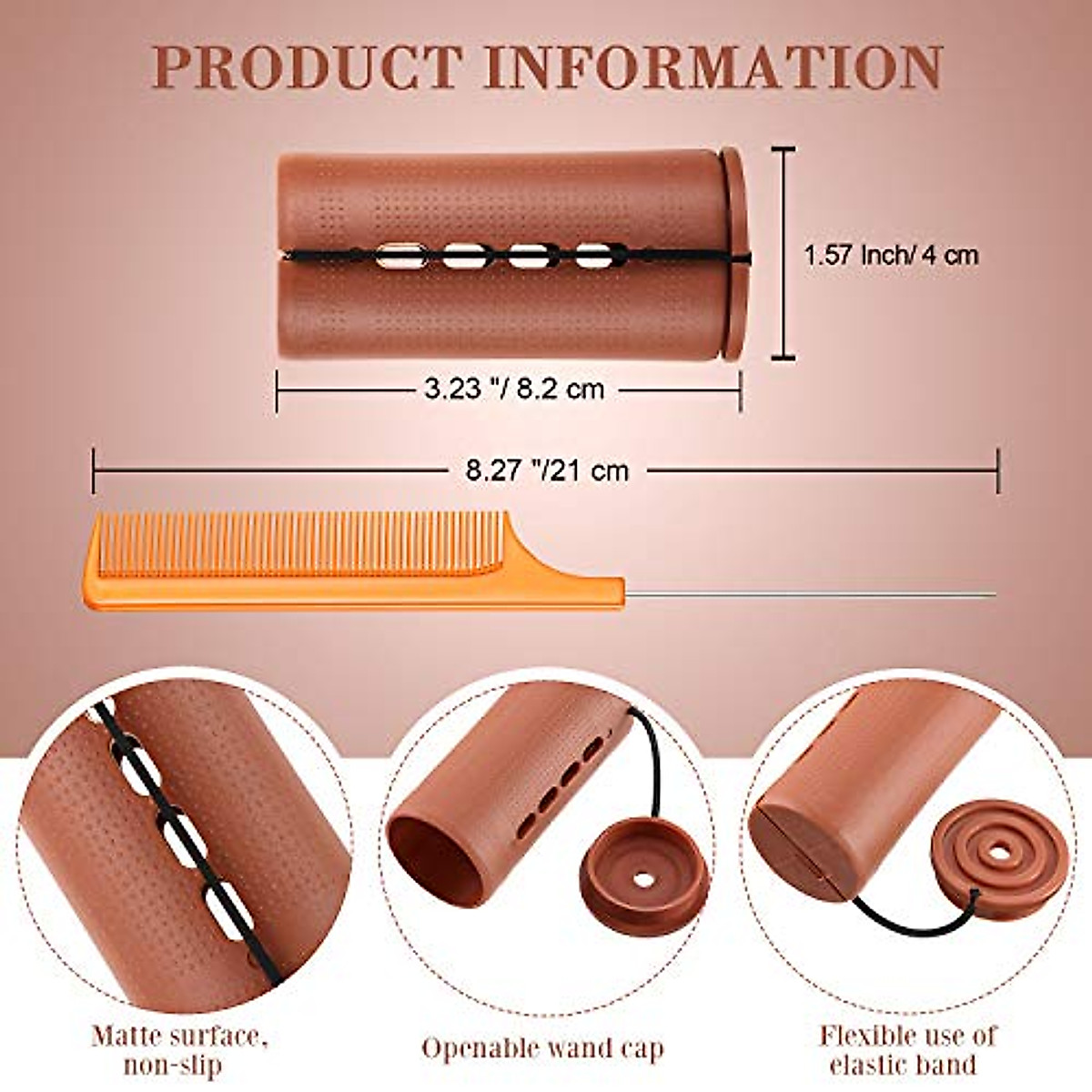 12 Pieces Hair Perm Rods Set Cold Wave Rods Plastic Perming Rods Hair Curling Rollers with Stainless Steel Rat Tail Comb Pintail Comb for Hairdressing Styling Tools (1.57 Inch, Brown)