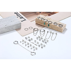 LOYALLOOK Studs Earrings and Hoops Set for Women Huggie Hoop Studs Earrings Set Dainty Minimalist Moon Heart Butterfly CZ Ball Small Dangle Chain Hoop Earrings Set for Multiple Piercing