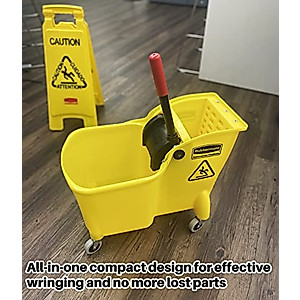 Rubbermaid Commercial Products, Mop Bucket with Wringer on Wheels, Heavy Duty All-in-One Tandem Mopping Bucket, Yellow, 31 Quart (FG738000YEL)