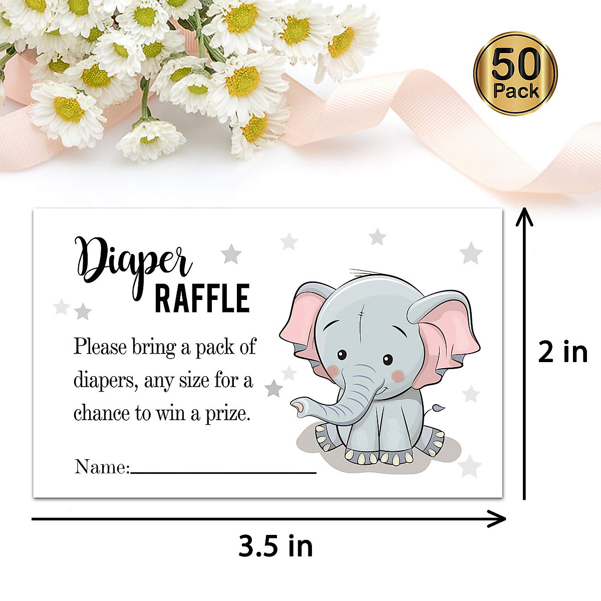 50 Elephant Diaper Raffle Tickets for Baby Shower-Baby Shower Invitations Inserts Request Cards Games Decorations Supplies for Baby Gender Tickets.