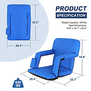 Nova Microdermabrasion 20.5"/25" Wide Stadium Seat for Bleachers w/Back Support Padded Cushion Portable Reclining Bleacher Seats Camping Stadium Chair Waterproof