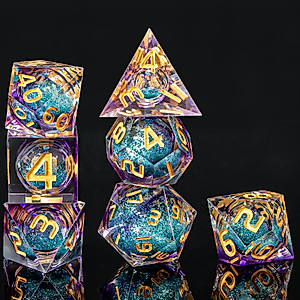 KERWELLSI Liquid Core D&D Dice Set, 7 Piece Sharp Edge Resin DND Dice Set, Polyhedral Dungeons and Dragons Dice with Gift Box, Purple RPG Role Playing D and D Dice D20 D12 D10 D8 D6 D4