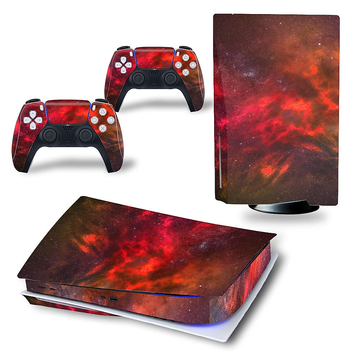 Full Body Vinyl Skin Stickers Cover for PS5 Console and Controllers (Disk Edition, Red Cloud)